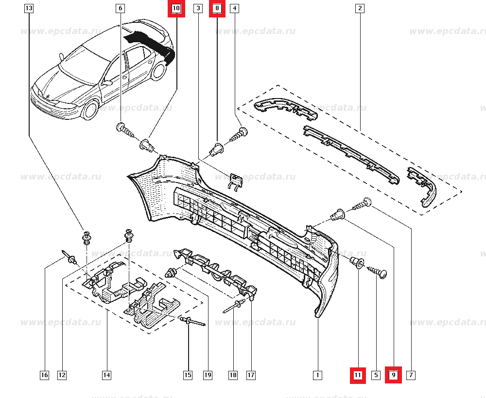 7703081178 - Clip para-choques / iluminação / exterior / interior ...