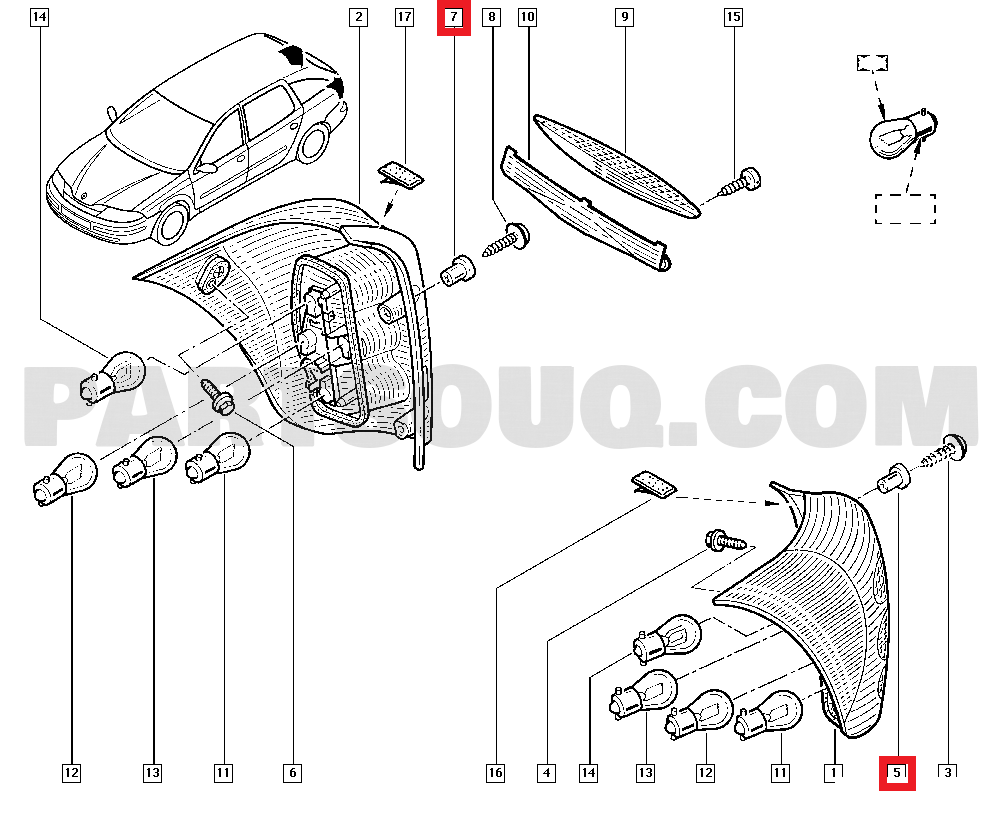 7703081178 - Clip para-choques / iluminação / exterior / interior ...