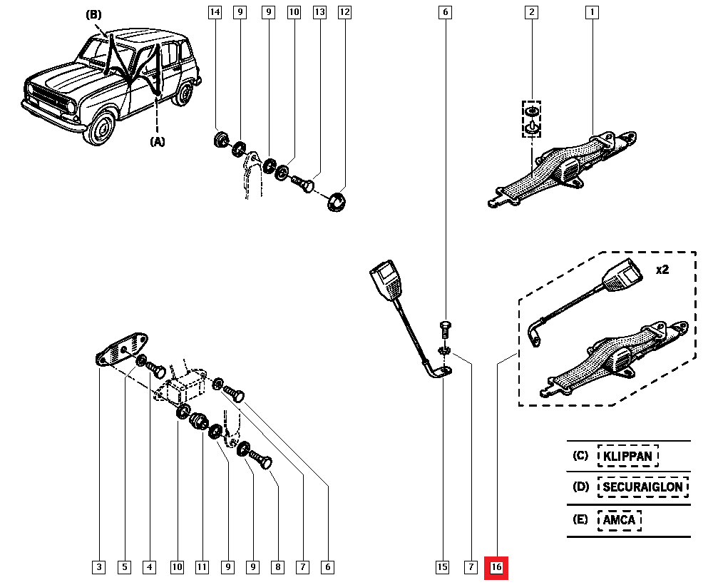 7700573311 - Kit cinto segurança frente (3 pontos) preto :: ALL4RENAULT