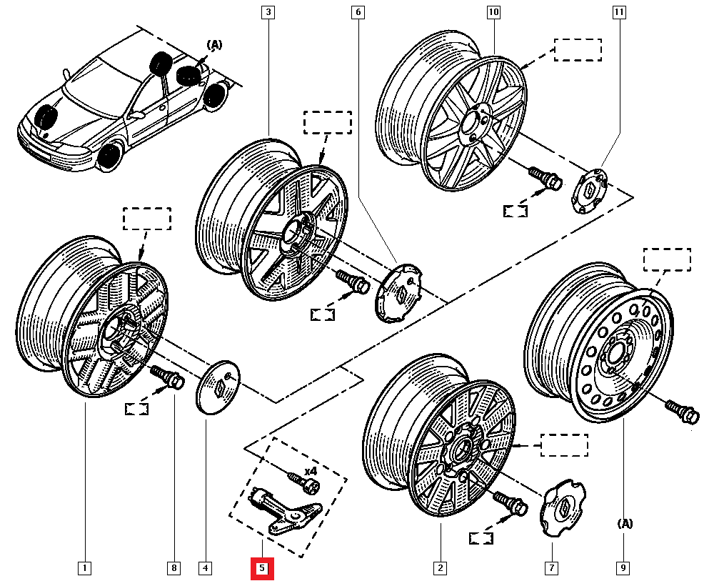 7700422600 - Jogo 4 parafusos segurança roda :: ALL4RENAULT