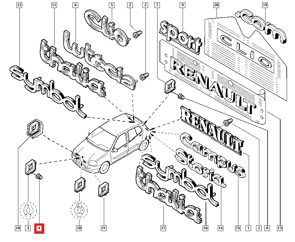 7703081212 - Clip emblemas / Revestimento interior :: ALL4RENAULT