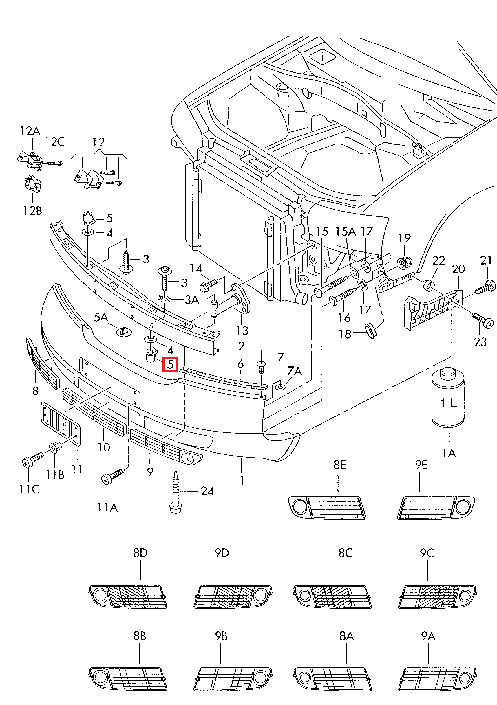 8D0807192 - Clip para-choques 5mm :: ALL4RENAULT