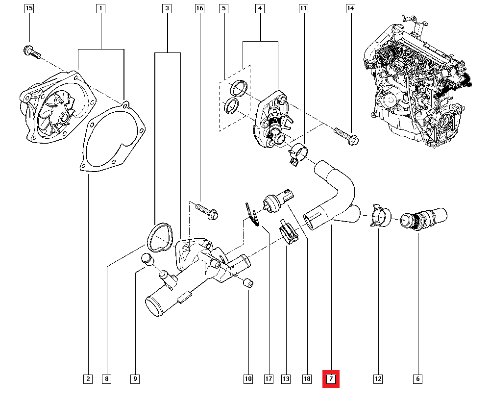 7701061051 - Tubo água 16/20/20mm termostato K9K :: ALL4RENAULT