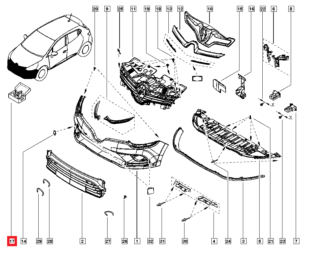 620108573V - Clips diversos para-choques frente CLIO IV :: ALL4RENAULT